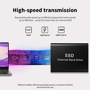 2TB External Hard Drive SSD，Portable External Solid State Drive 2TB-Reading Speeds up to 500Mb/s，USB 3.1 Type C SSD Compatible with Desktops,Laptops,PC, XS Windows