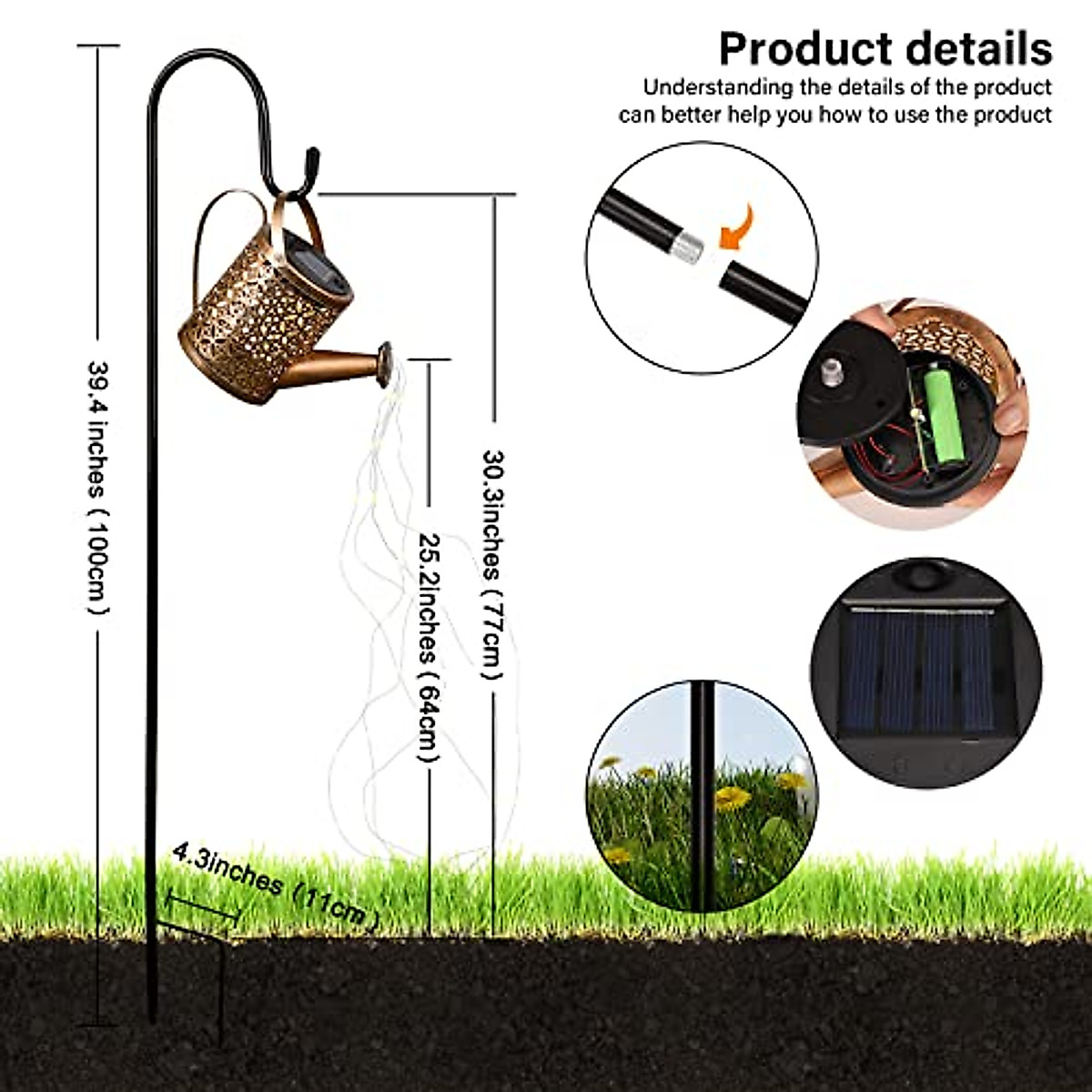 Outdoor Solar Watering Can Lights with holder, Solar Garden Lights, Metal Solar Lanterns Waterproof Garden Decor String Lights,Hanging Solar Lights for Yard Landscape,Pathway,Lawn,Patio,Walkway,Party