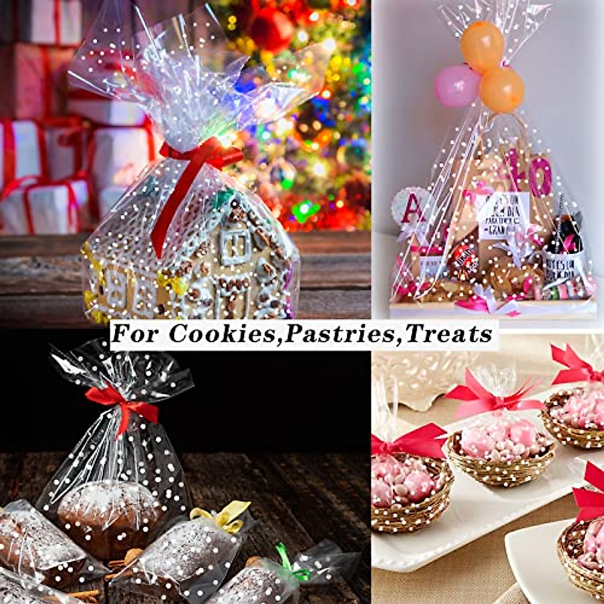 CMFYHM Clear Cellophane Wrap Roll(34" x 120’Ft) 3Mil Polka Dot Cellophane Roll, Cellophane Roll, Gift Wrap Roll, Cellophane Wrap for Gifts, Baskets, Flowers, Party Decorations