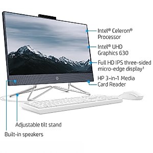 HP 2022 Newest AIO Desktop, 21.5" FHD Display, Intel Celeron G5905T Processor, 32GB RAM, 1TB PCIe SSD, Webcam, DVD-RW, Wi-Fi, HDMI, Bluetooth, Wired KB and Mouse, Windows 11 Home, Blue