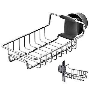 iPstyle Kitchen Sink Caddy Organizer Over Faucet Sponge Holder, Stainless Steel Heavy Duty Thickening Hanging Faucet Drain Rack for Scrubbers, Soap, Bathroom, Detachable No Suction Cup or Magnet