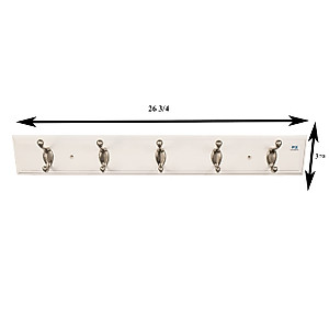 FantasHome 27" Bella Wall Mounted Heavy Duty Hook Rack with 5 Hooks - White/Silver, Satin Nickel Finish