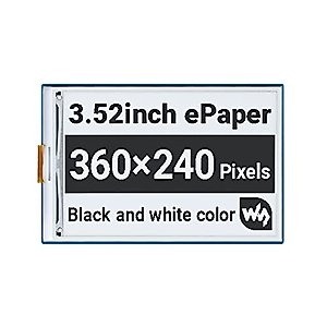 Waveshare 3.52inch E-Paper HAT Compatible with Raspberry Pi 4B/3B+/3B/2B/B+/A+/Zero/Zero W/WH/Zero 2W Supports Jetson Nano 360 × 240 Resolution SPI Interface Black/White Dual Colors