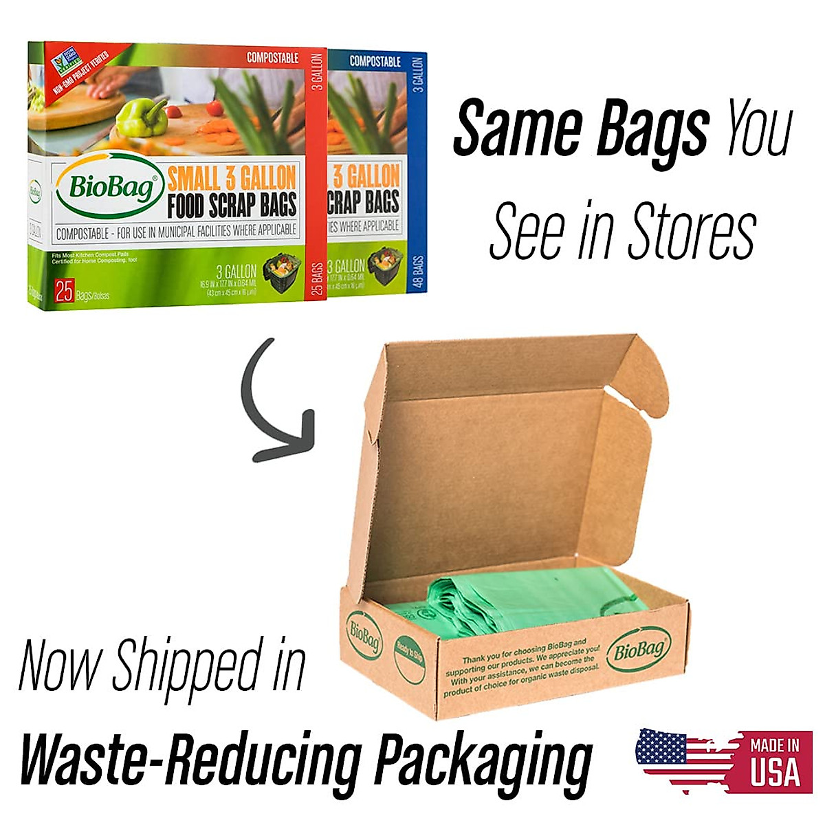 BioBag (USA), The Original Compostable Bag, 3 Gallon, 100 Total Count, 100% Certified Compostable Kitchen Food Scrap Bags, Kitchen Compost Bin Compatible