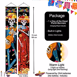 Aovaely LED Day of The Dead Sign Banners Decorations, Light Up Sugar Skull Dia De Los Muertos Altar Decorations for Halloween Day of The Dead Party Outdoor Indoor Home Decor Supplies 71x12 Inches