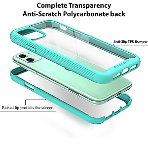 CellEver Clear Full Body Case for iPhone 11, Heavy Duty Protection with Anti-Slip TPU Bumper and [2 Tempered 9H Glass Screen Protectors] Shockproof Transparent Phone Cover 6.1 Inch (Mint)