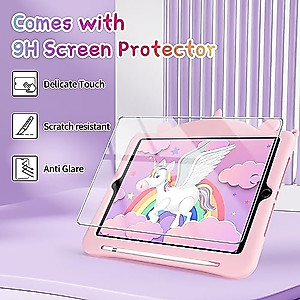 VOFUOE for iPad 6th 5th Generation Case, iPad 9.7 Case with Screen Protector Dolls Straps Stand Pencil Holder,Soft Silicone Cover Kids for iPad Pro 2016/iPad Air 2th,iPad 6th/5th 9.7'' 2018 2017-Pink