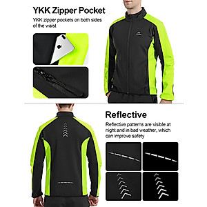 INBIKE Cycling Jacket for Men Running Biking Jackets Mens Windbreaker Reflective Windproof Fleece Lined Cold Weather Black Green Large
