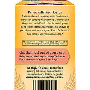 Yogi Tea - Peach DeTox Tea (6 Pack) - Healthy Cleansing Formula with Traditional Ayurvedic Herbs - Caffeine Free - 96 Organic Herbal Tea Bags