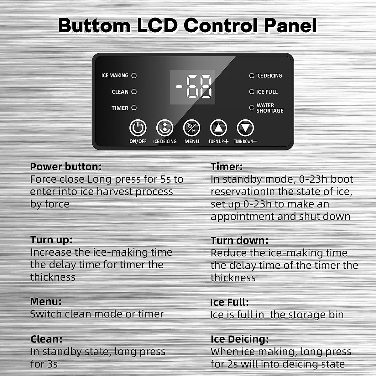 Commercial Ice Maker Machine 150LBS/24H, 2 Water Inlets Under Counter Ice Maker Stainless Steel with 33lbs Ice Storage Capacity, Freestanding Ice Maker