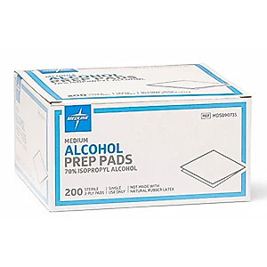 Medline Alcohol Prep Pads, 2-Ply, Sterile, Size Medium, 1.125 x 2.375 Inches, Case of 3000
