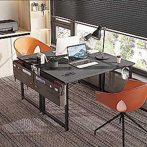 ODK Study Computer Desk 40 inch Home Office Writing Small Desk, Modern Simple Style PC Table with Storage Bag and Headphone Hook, Espresso Gray