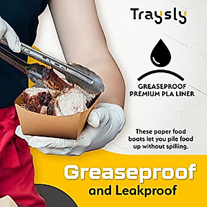 Traysly 50 pack Food Boats Disposable 3lb Eco Friendly Poly Coated Paperboard, Greaseproof Paper Boats for Food Serving, Hot Dog Nacho Trays and Nacho Boats for Concession Stand, Parties