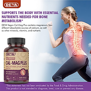 DEVA Vegan Calcium Magnesium Supplement Plus, Zinc, Vitamin C, Vitamin D, Vitamin K, Boron, Sugar Free & Gluten Free, 90-Tablets, 2-Pack