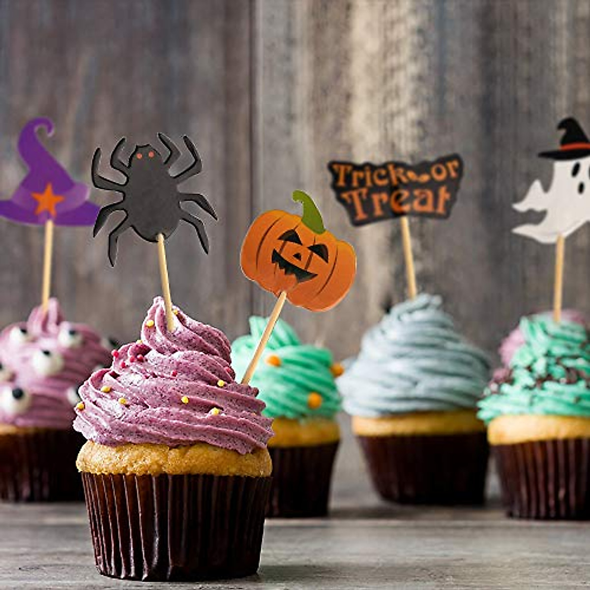 FEPITO 60 Pieces Halloween Decoration Topper Halloween Toothpick Flags Markers for Halloween Party Decor