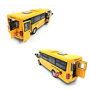 9" Pull Back School Bus,Light Up & Sounds Die-cast Metal Toy Vehicles with Bright Yellow and Openable Doors