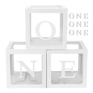 One Balloon Boxes for 1st Birthday with 3pcs ONE Letters for 1st Birthday Decorations Boy Girl(White)