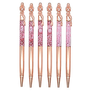 SIPLIV 6 Pieces Metal Ballpoint Pens with Black Ink, Glitter Mermaid Metallic Ballpoint Pens for Wedding Party Decoration Office School Supplies, Rose Gold