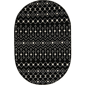 Unique Loom Tribal Trellis Collection Area Rug - Alaoui (4' x 6' Oval Black and White)