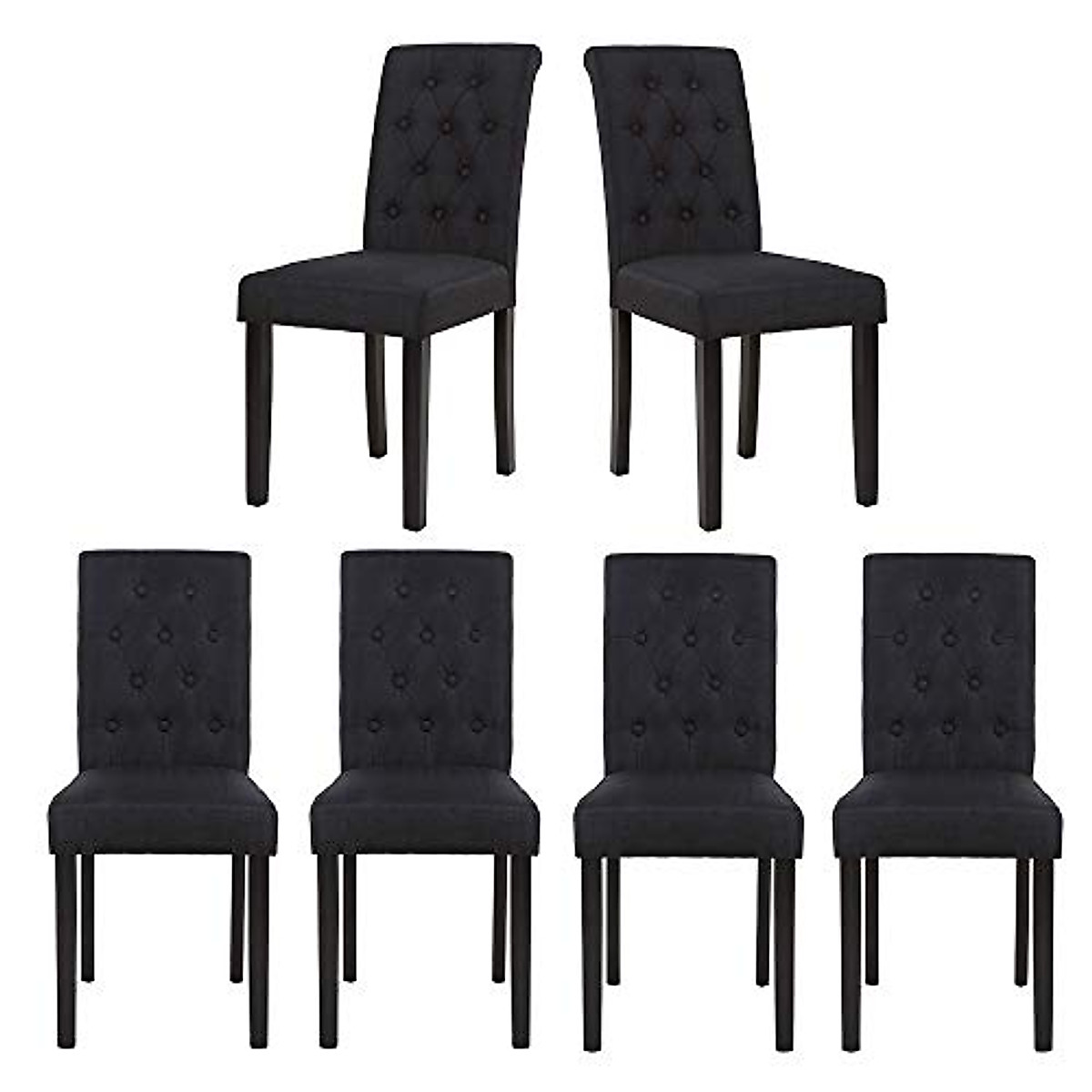 thksbought Set of 6 Upholstered Fabric Dining Chairs with Button-Tufted Details Living Room Chairs (Black Set of 6)