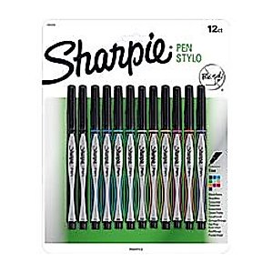 Sharpie Pens, Fine Point, 0.8 Mm, Black Barrels, Assorted Ink Colors, Pack of 12, AP Certified Nontoxic, Quick Drying Ink