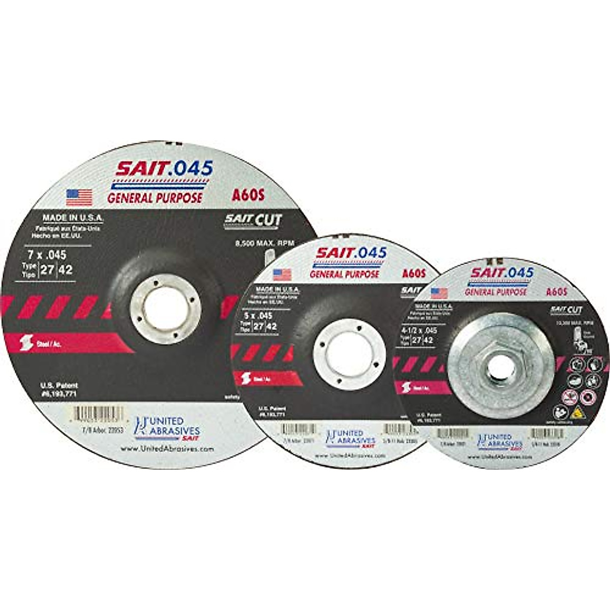 United Abrasives-SAIT 22053 A60S General Purpose Cut-Off Wheels (Type 27/Type 42 Depressed Center) 7" x .045" x 7/8", 50-Pack