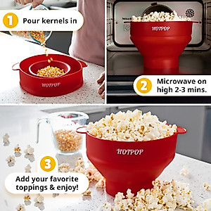The Original HotPop Silicone Popcorn Maker - Microwave Popcorn Popper - Collapsible Bowl, Heat-Resistant, Easy to Clean, Ideal for Family Movie Nights, 15-Cup Capacity - Cherry