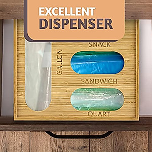 Bhouma - Ziplock Bag Drawer Organizer with Sliding door, Bamboo Kitchen Drawer Organizer, Drawer Divider for Quart, Snack, Sandwich & Gallon Bags, Kitchen Organizer, 15x15 inch, Rounded Interiors