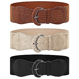 SATINIOR 3 Pieces Wide Women Waist Belt Stretchy Cinch Belt Leather Elastic Belt for Ladies Dress Decoration, Black, Khaki, Beige, One Size