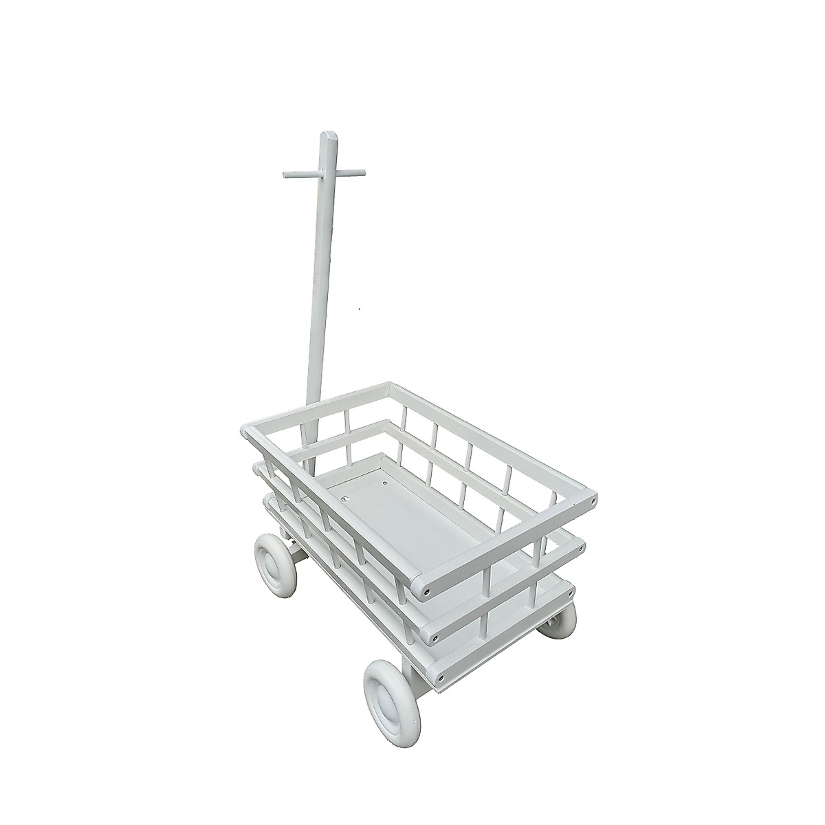 Premium Wooden Wagon JULEK - Safe and Beautiful | Ideal for Weddings and Flower Girls | Color: White Fluff | Wheels: Rubber