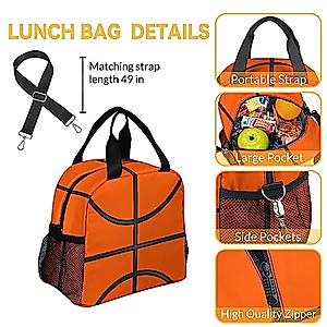 XaocNyx Basketball Backpack with Lunch Box and Pencil Case Set, 3 in 1 Matching Boys Orange Backpacks Combo, Cool Bookbag and Pencil Case Bundle