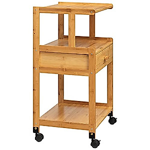 ALIMORDEN 3-Tiers Mobile Printer Stand Holder with Drawer, Rolling Cart with Wheels, Bamboo Rack for Home and Office