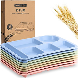 Pinkunn 8 Pcs Large 14 Inch Wheat Straw Divided Plates Unbreakable Divided Plates Dinnerware Set Microwave Dishwasher School Lunch Tray Lightweight Plates(Multicolor)