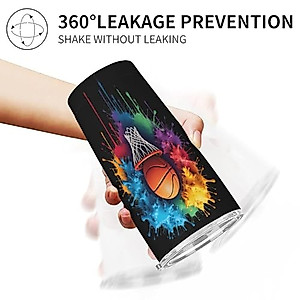 Colorful Basketball Splash 20 OZ Stainless Steel Tumbler Travel Car Coffee Mug with Straw Lid Cleaning Brush Coffee Tumbler Mug for Women Men