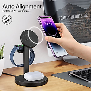 Wireless Charger, 3-in1 Magnetic Charging Station Fast Wireless Mag-Safe Charging Stand (Upgraded Black)