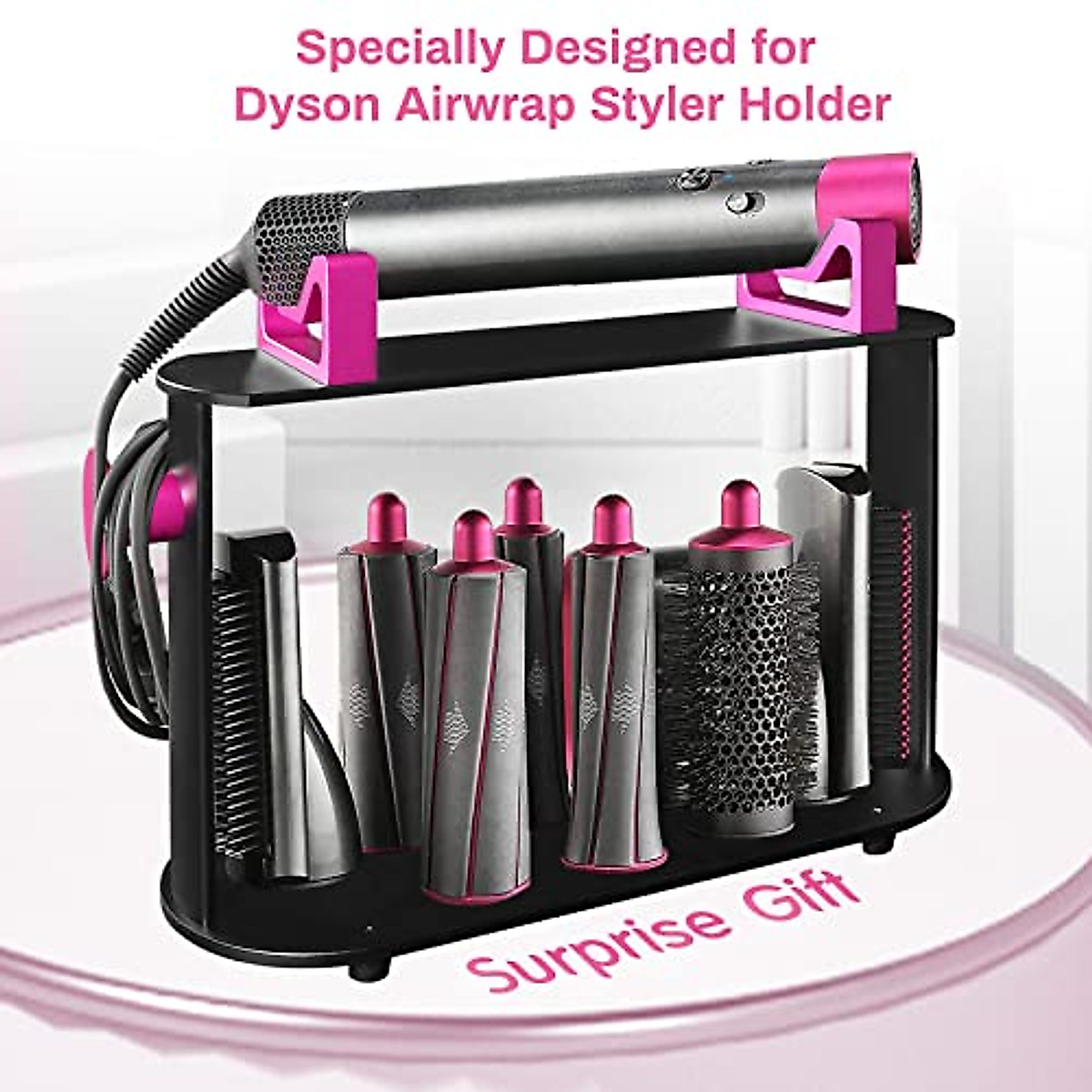 Storage Holder for Dyson Airwrap Styler, 8-Holes Countertop Bracket Organizer Stand Storage for Hair Curling Iron Wand Barrels Brushes Diffuser Nozzles for Bathroom|Bedroom|Hair Salon-Aluminum Alloy