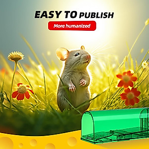 WHEELIO Mouse Traps, 4 Pack Humane Mouse Traps for Indoors and Outdoors, Reusable Live Catch and Release Mouse Traps with Cleaning Brush and Gloves, Quick, Effective and Easy to Clean, Green