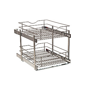 Knape & Vogt Simply Put 17.5-in W x 14.7-in H Metal 2-Tier Pull Out Cabinet Basket, 17 Inch, Frosted Nickel