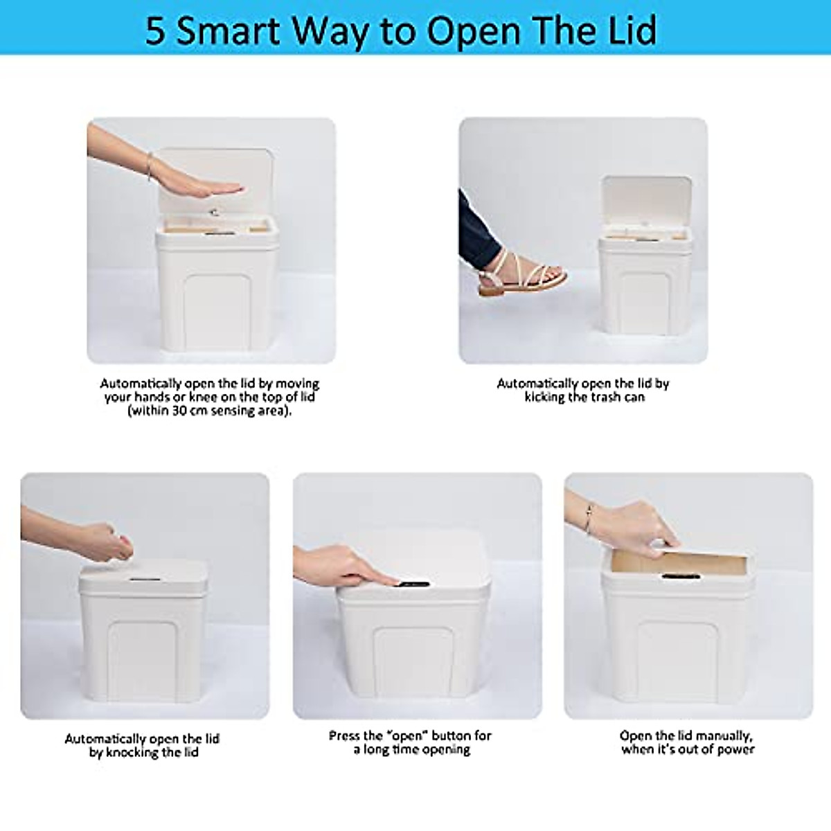 Kitchen Trash Can with Infrared Motion Sensor,Automatic Silent Open Close Lid for Bathroom Bedroom,Smart Electric Touchless Touch Free Handsfree Garbage Bin,Battery Operated Waste Container,3 Gallon