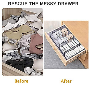 MIRACLE BLACK 3 Set Underwear Organizer, Foldable Bra Sock Underwear Drawer Organizer Storage Box Compartments Organizer for Underwear, Bra, Socks (Thicken Gray)