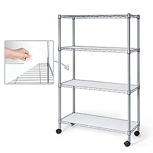 Fencer Wire NSF Adjustable Height Wire Shelving w/Liner & Wheels, Rolling Basement Storage Shelving, Metal Storage Shelving, Garage Shelving Storage Organizer, Utility Shelf, w/Liner, 4-Tier Silver