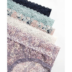 Jessica Simpson Women's Hipster Underwear - 5 Pack Microfiber Lace Trim No Show Seamless Panties, (Sizes: S-XL), Size Medium, Mauve/Angel Wing/Indigo/Blue