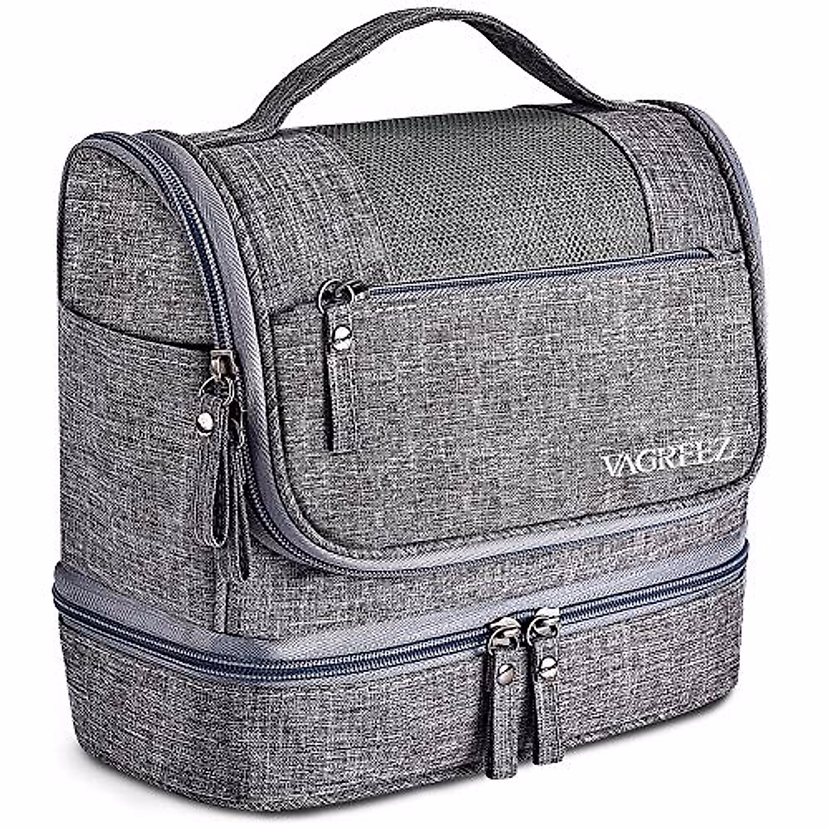 VAGREEZ Toiletry Bag, Upgraded Large Hanging Travel Toiletry Organizer Kit with Heavy-duty Zippers Waterproof Comestic Bag Dop Kit for Women Men (Grey)