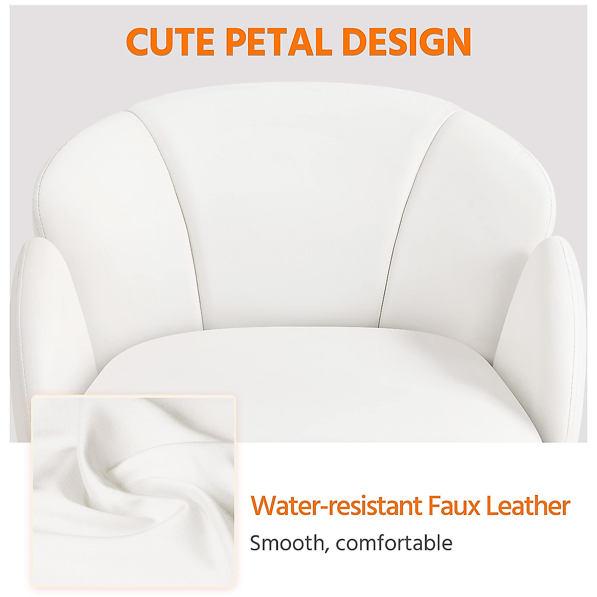 Yaheetech Cute Petal Desk Chair Home Office Swivel Upholstered Leather Makeup Vanity with Armrests for Bedroom Modern Computer Rolling Women White