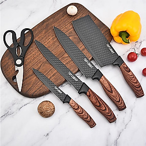 Knife Set, 6-Piece Black Professional Kitchen Knife Set for Chef, Super Sharp Knife Set with Universal Knife Block, Anti-Rust Stainless Steel Kitchen Knife Block Set, Ergonomical Design (Black)