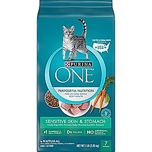 Purina ONE Sensitive Stomach, Sensitive Skin, Natural Dry Cat Food, +Plus Sensitive Skin and Stomach Formula - 7 lb. Bag