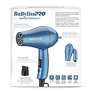 BaBylissPRO Nano Titanium Travel Dryer, Blue