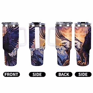 Bald Ea-gle 40 Oz Stainless Steel Cup Travel Tumbler with Handle and Straw Lightweight Coffee Mug for Home Office