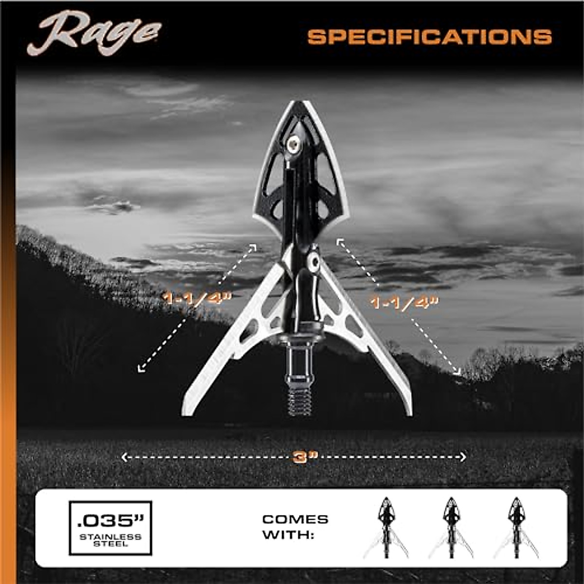 Rage Extreme 4 Blade Arrow Archery Broadhead, 100 Grain - 2 Pack