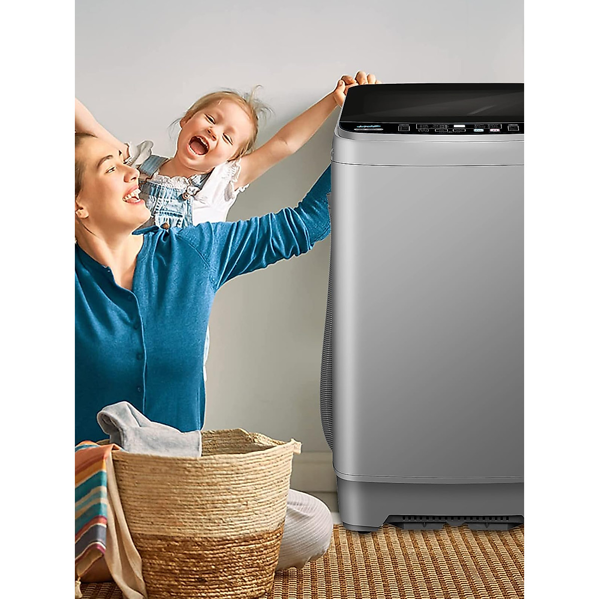 KRIB BLING 25 lbs Full Automatic Washing Machine with LED Display Compact Washing Machine with Drain Dump, 10 Wash Programs and 8 Water Levels Ideal for Dorms, Apartments, RV, Grey